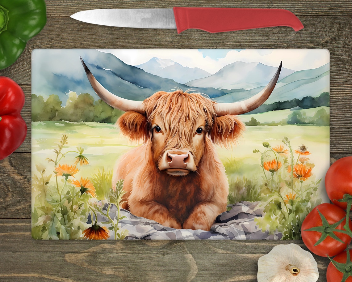 Highland Cow Glass Chopping Board, Worktop Saver, Highland Cow Gifts ...