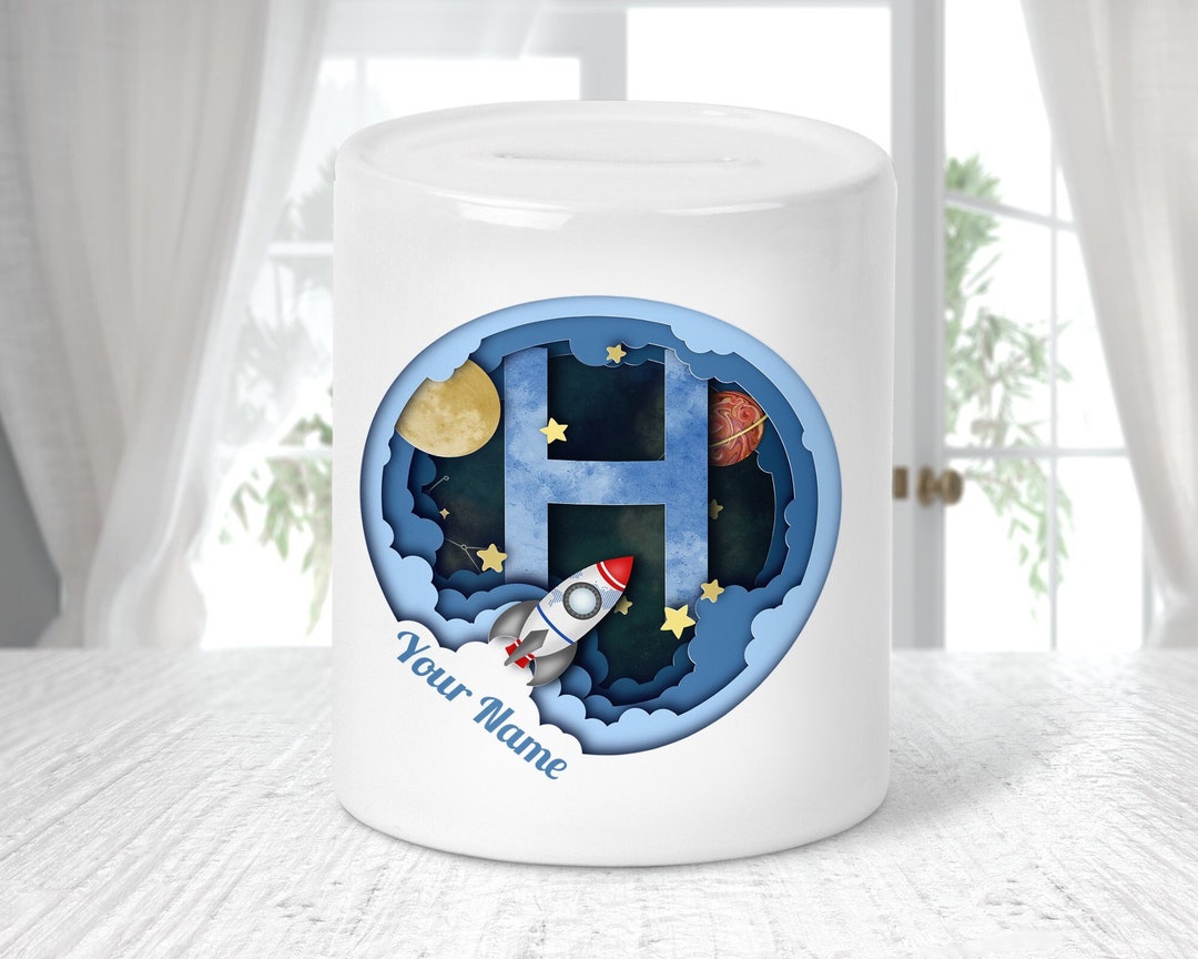 Boys Personalised Money Box, Outer Space Piggy Bank Birthday Gift ...