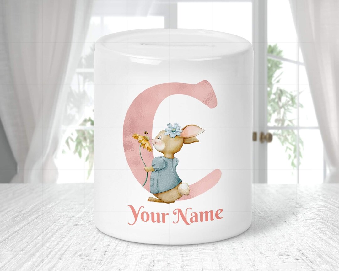 Personalised Girls Money Box, Bunny Piggy Bank Birthday Gift, Girls ...