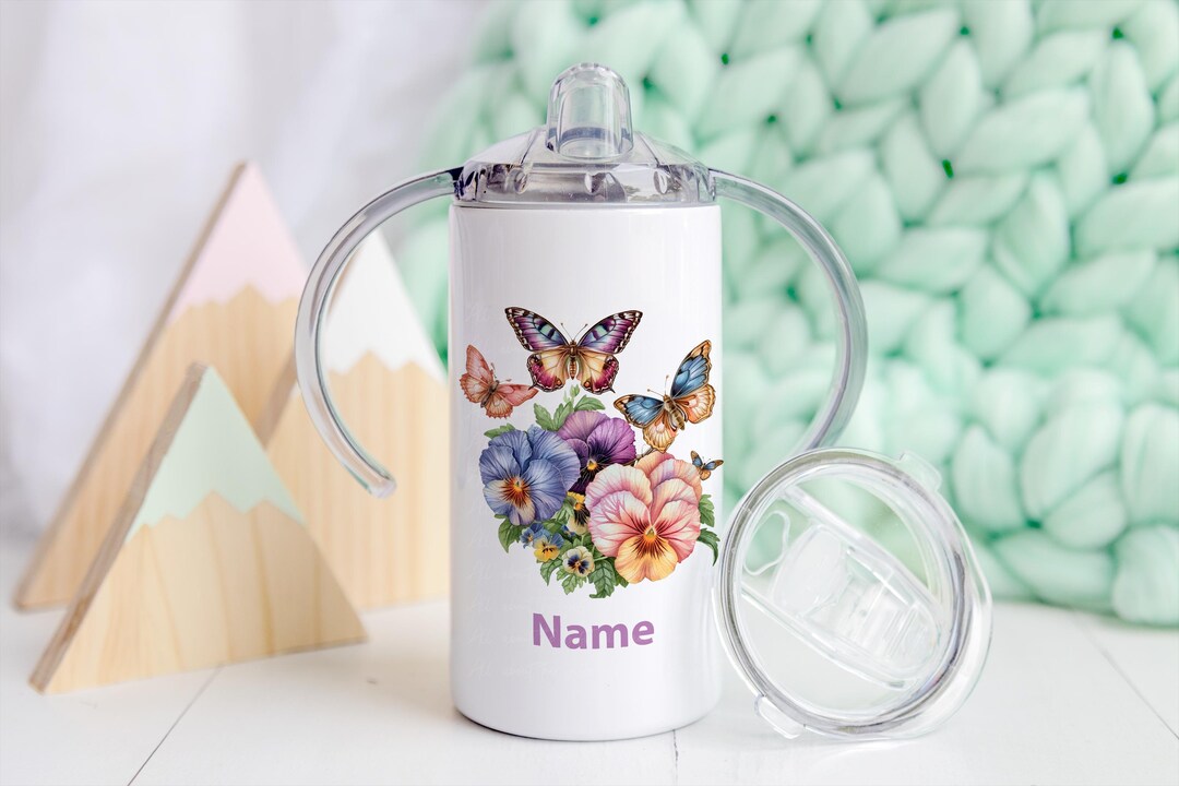 Adult 12oz Sippy Cup, Personalised Flowers and Butterfly Tumbler, Post ...