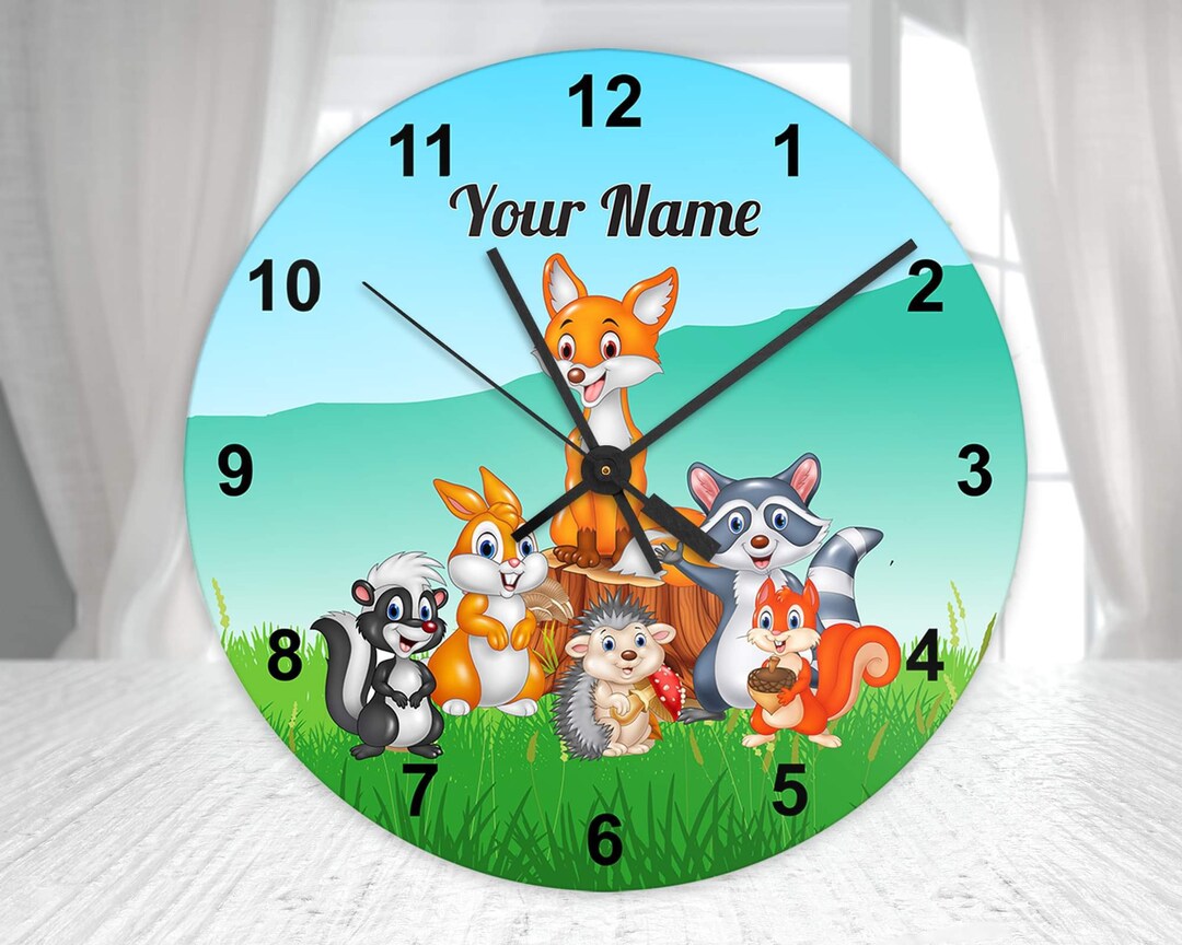 Woodland Animals Glass Clock, Personalised Glass Clock, Animal Decor ...