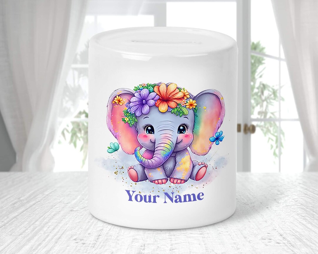 Personalised Elephant Money Box, Kids Piggy Bank, Girls Elephant Gift ...