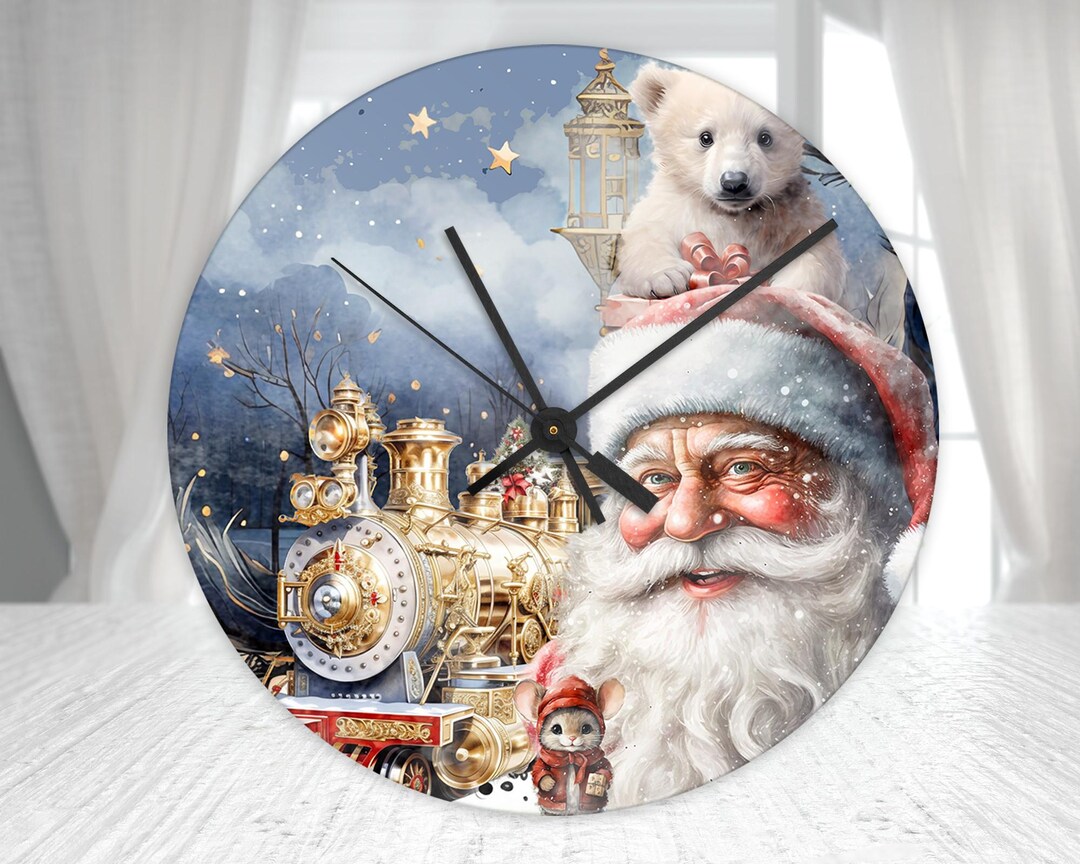 Christmas Glass Clock, Glass Wall Clock, Christmas Decor, Santa Clock ...