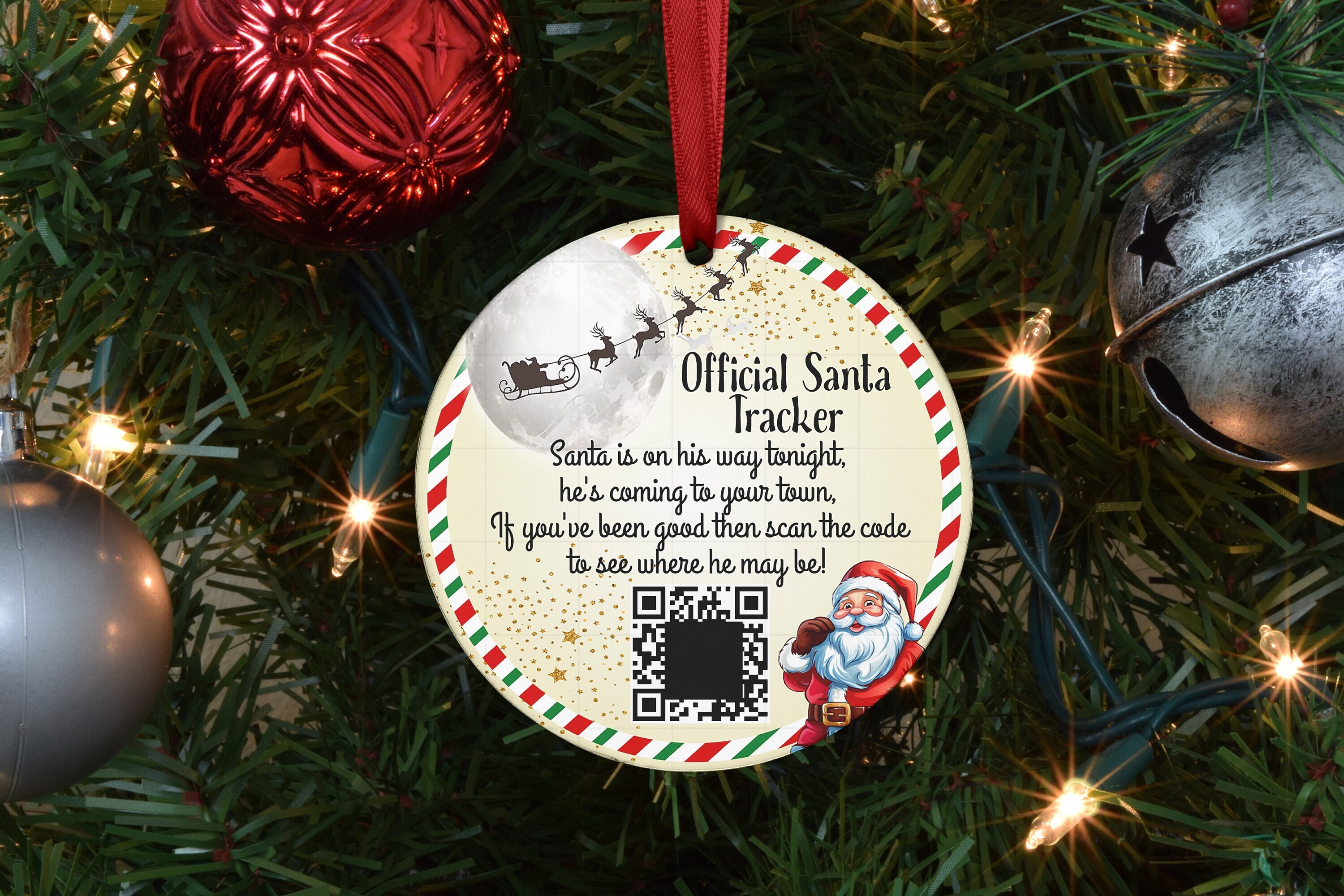 Santa Tracker Tree Decoration, Santa QR Code Bauble, Nice List Bauble ...