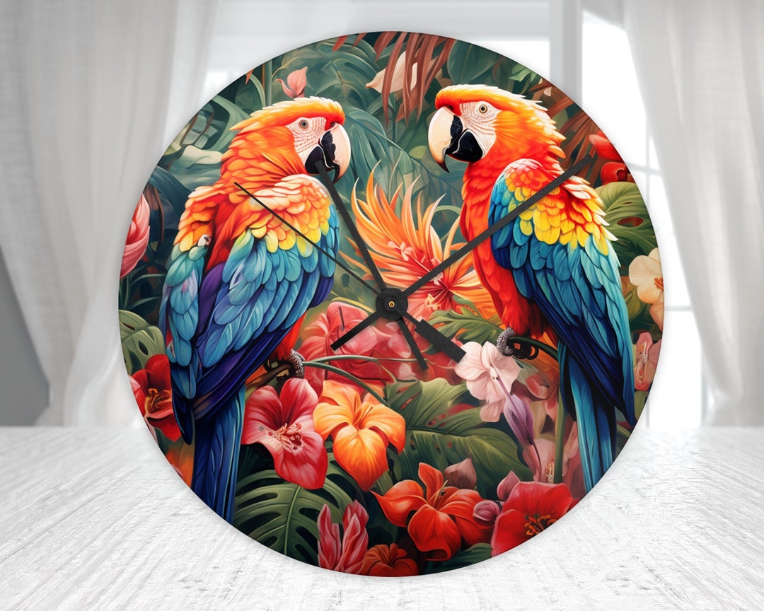 Glass Wall Clock for Her, Parrots Clock, Mothers Day Clock, Kitchen ...