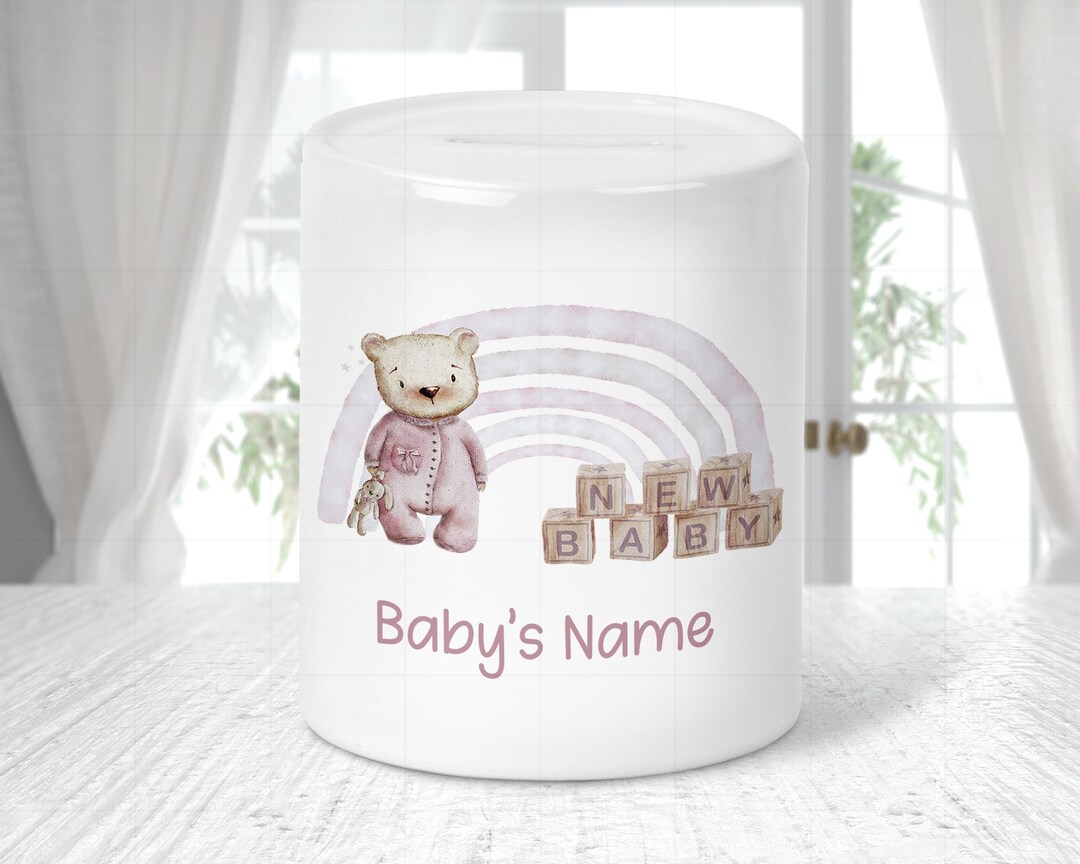 New Baby Money Box, Personalised Piggy Bank, Gift for Baby Girl, Baby ...