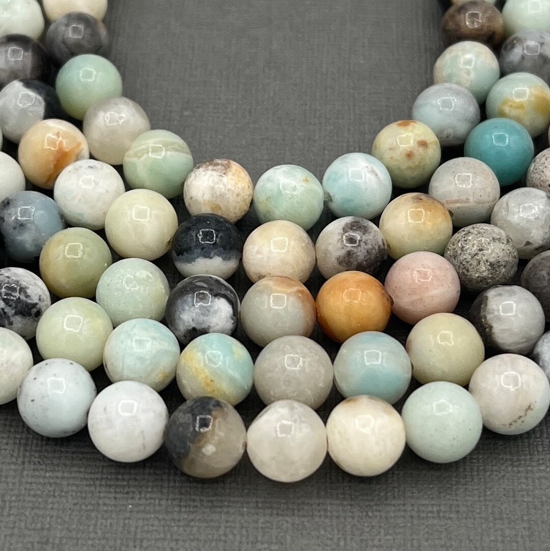 Natural 4mm/6mm/8mm Smooth Round Flower Amazonite Gemstone Strand of ...