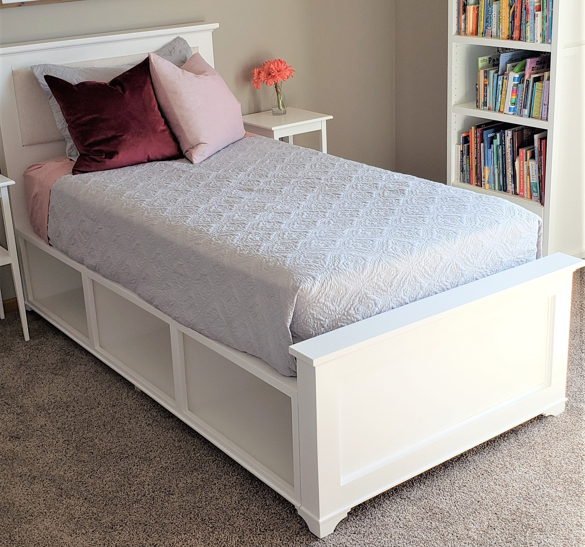 DIY Twin Bed Frame Plans with Storage & Padded Headboard — Third Stall ...
