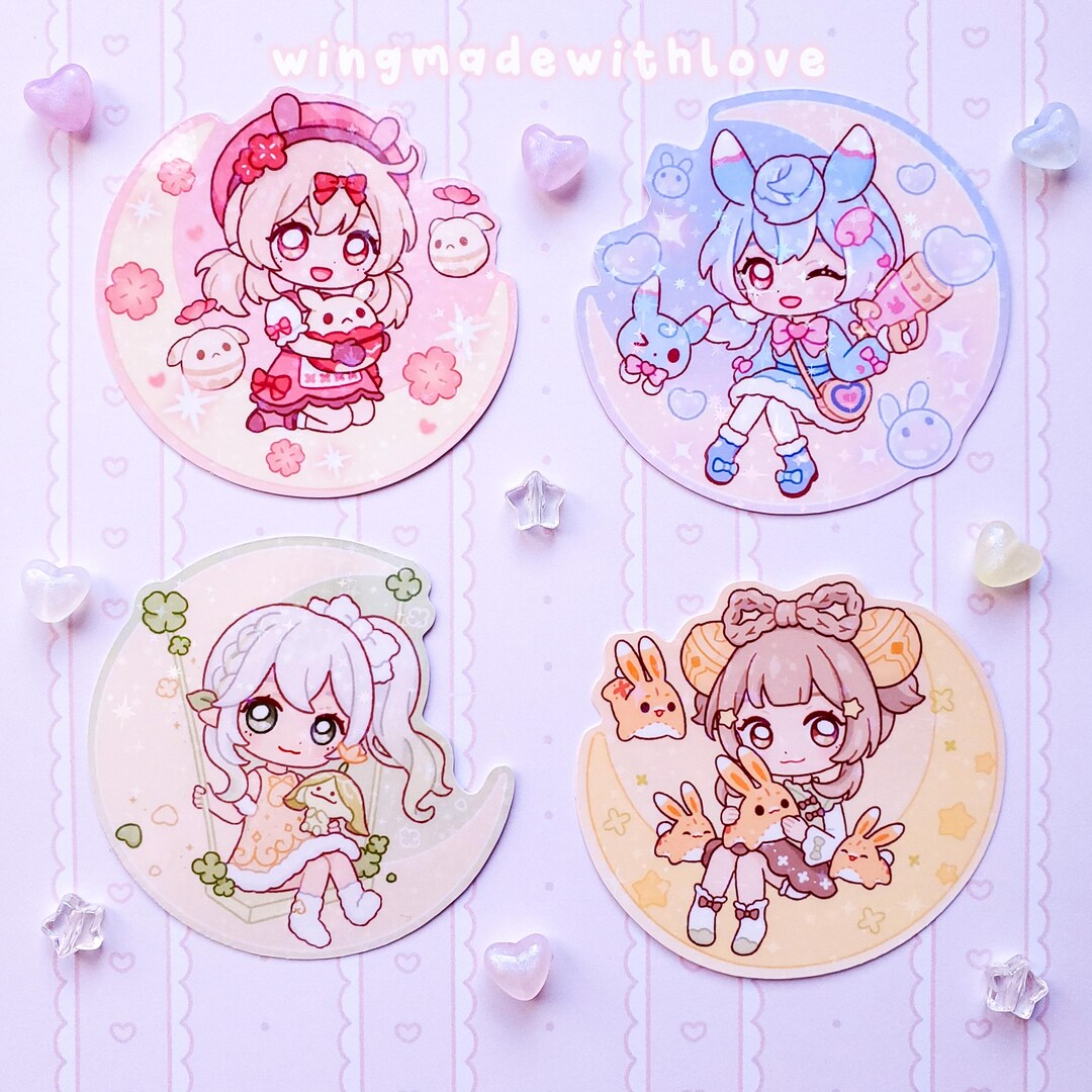 Genshin Chibi Holographic Waterproof Stickers Klee Dodoco Sigewinne ...