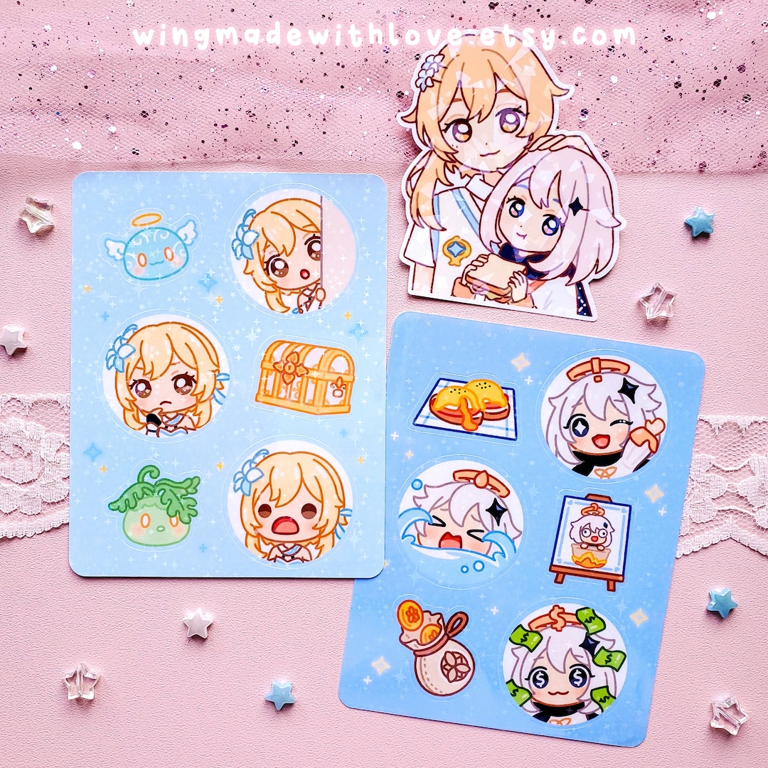 Genshin Chibi Matte/holographic Sticker Sheet Traveler Lumine Paimon ...