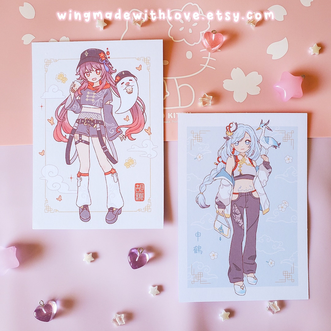 Genshin Matte/holographic Print Hu Tao Bootao Shenhe Cloud Retainer ...