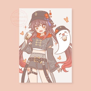 Genshin Matte/holographic Print Close-up Hu Tao Bootao Shenhe Cloud ...