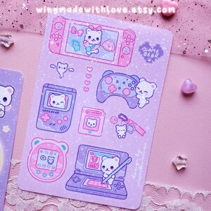 Holographic Sticker Sheet Kawaii Gaming Angel Bear - Aesthetic Sticker ...