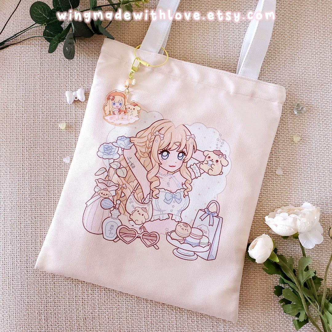 Navia Two-way Tote Bag With Zip & Chibi Keychain - Genshin Cute Double ...