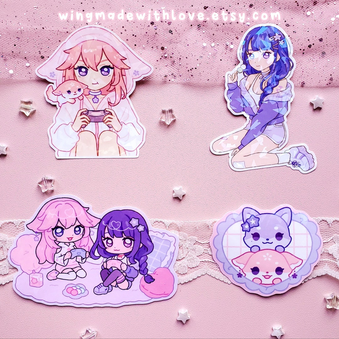 Genshin Holographic Waterproof Stickers Eimiko Collection Gamer Yae ...