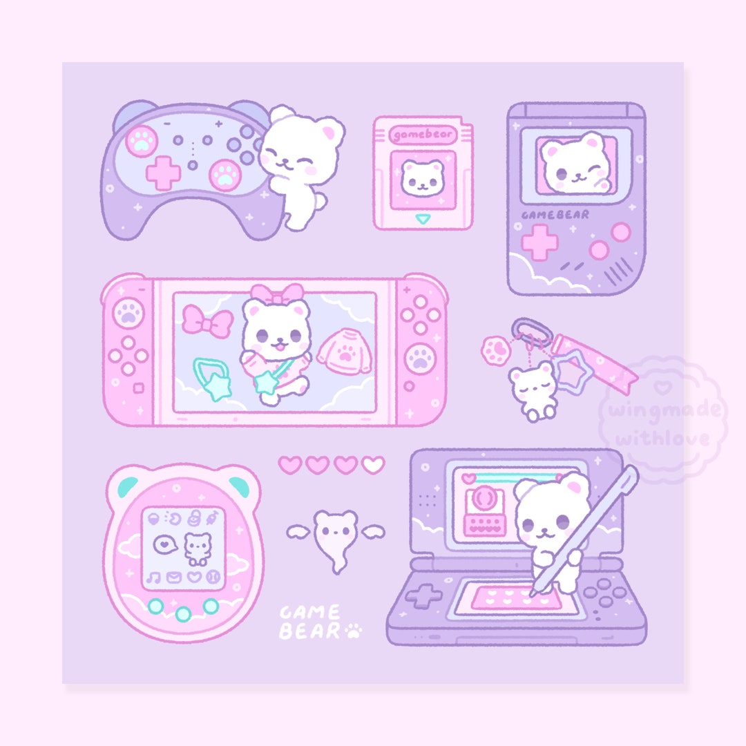 Cute Gamer Bear Holographic Art Print Tamagotchi Gameboy - Etsy