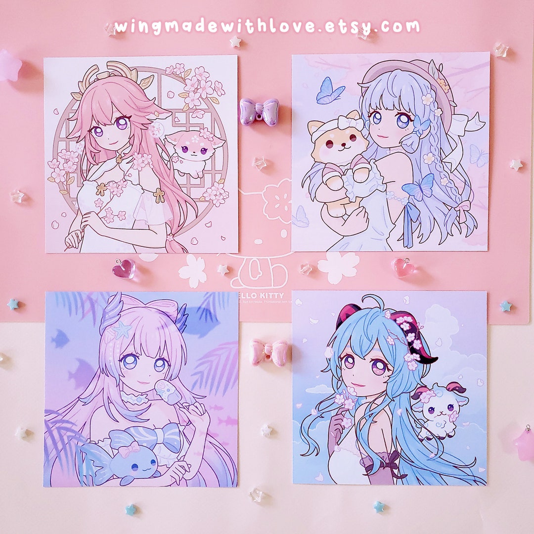 Genshin Matte/holographic Print Yae Miko Ayaka Kokomi Ganyu Pet Friends ...