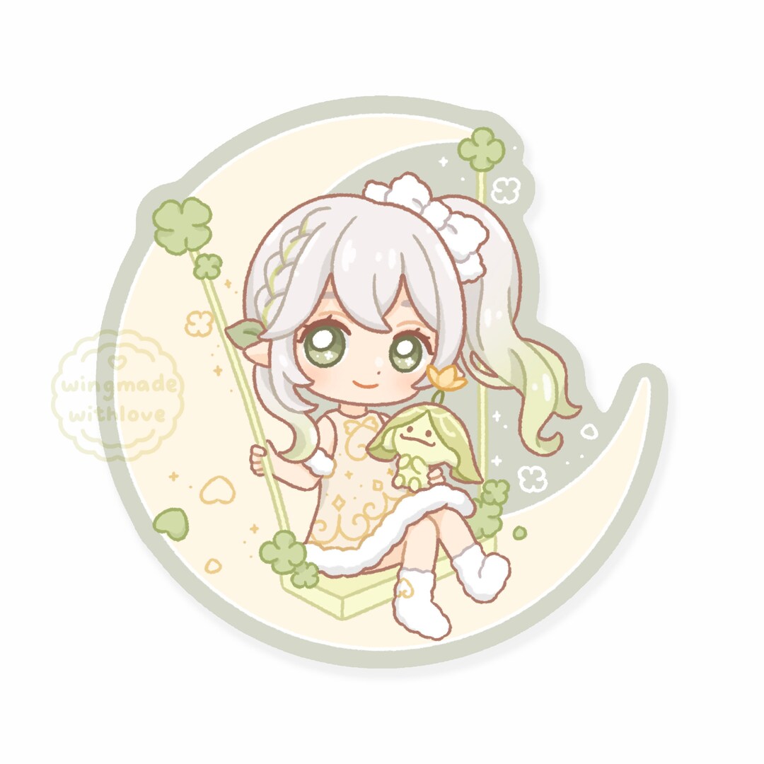 Genshin Impact Nahida and Aranara on the Moon Cute Chibi Holographic ...