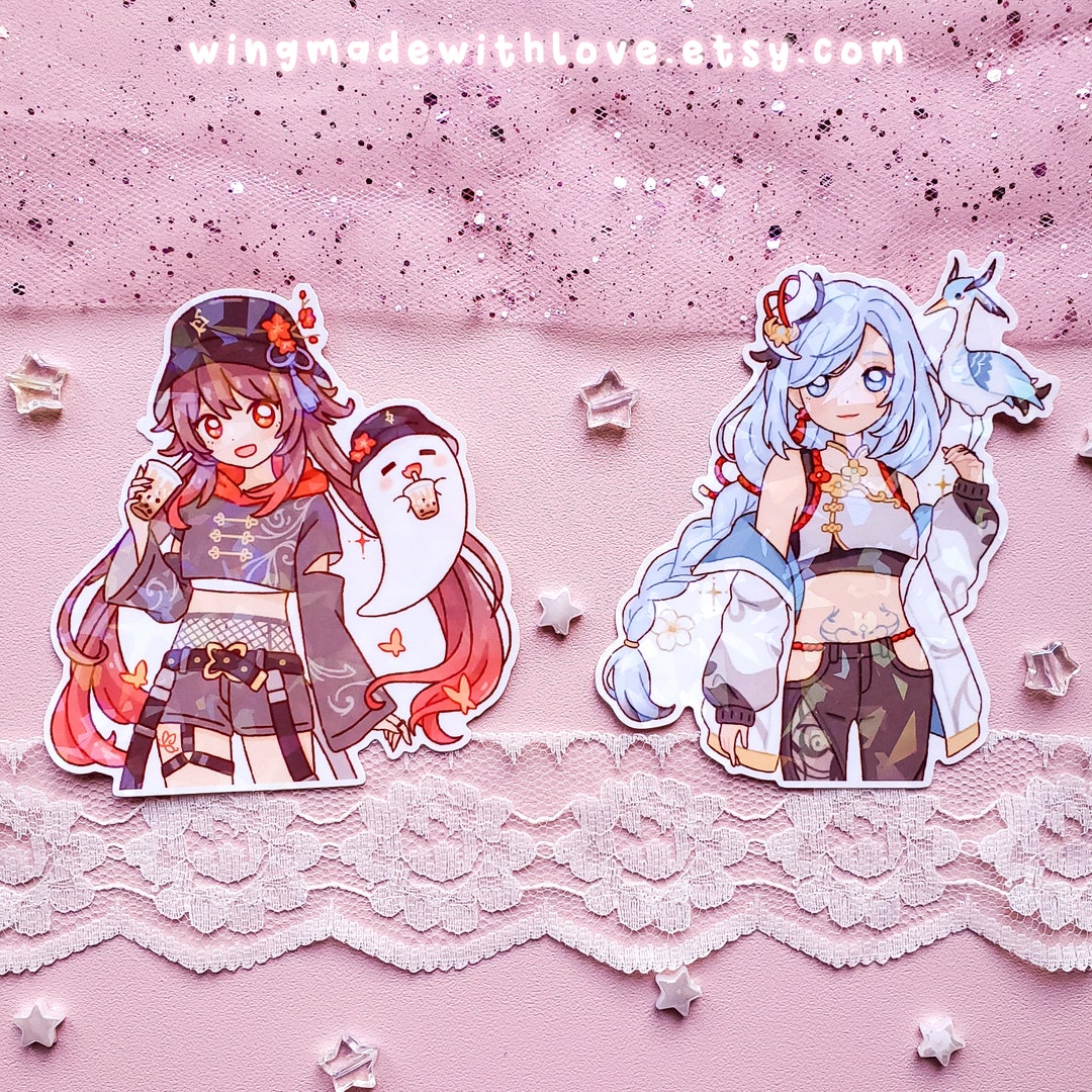 Genshin Holographic Waterproof Stickers Hu Tao Bootao Shenhe Cloud ...