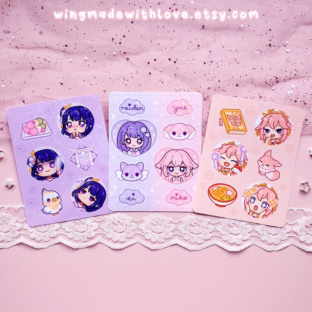 Genshin Chibi Holographic Sticker Sheet Eimiko Yae Miko Raiden Ei by ...