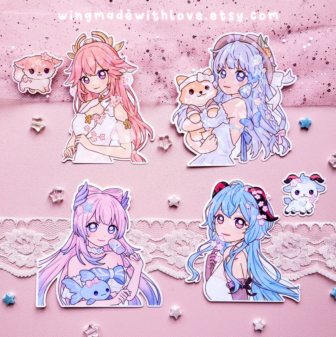 Genshin Holographic Stickers Yae Miko Ayaka Kokomi Ganyu Pet Friends ...