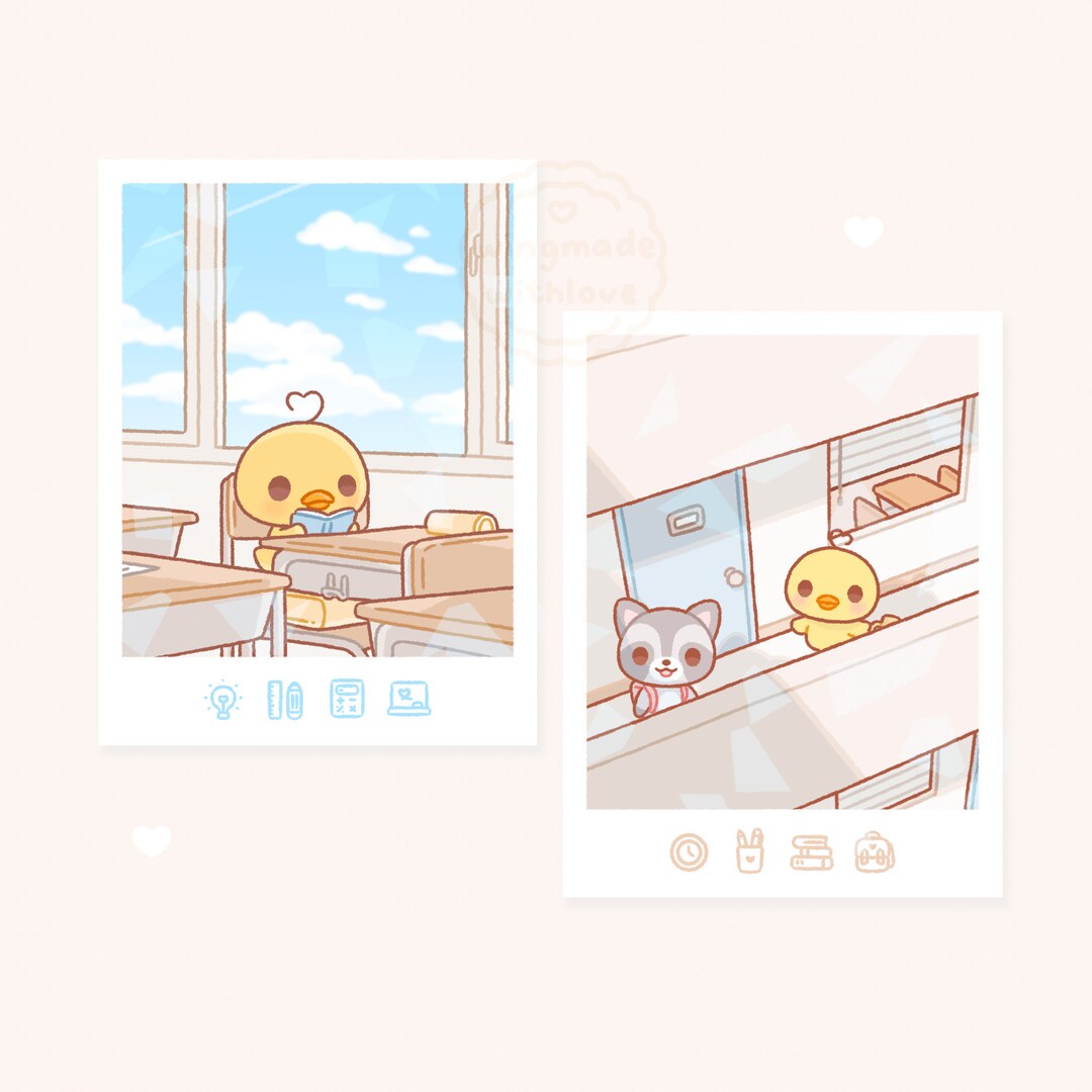 Cute Duck and Raccoon Best Friend School Days Holographic Polaroid ...