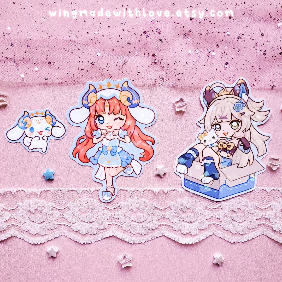 Genshin Holographic Stickers Kirara Hello Kitty Nilou Pastel Aesthetic ...