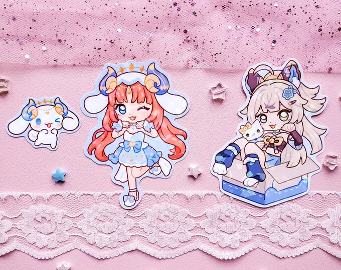 Genshin Holographic Stickers Kirara Nilou Pastel Aesthetic Chibi Vinyl ...