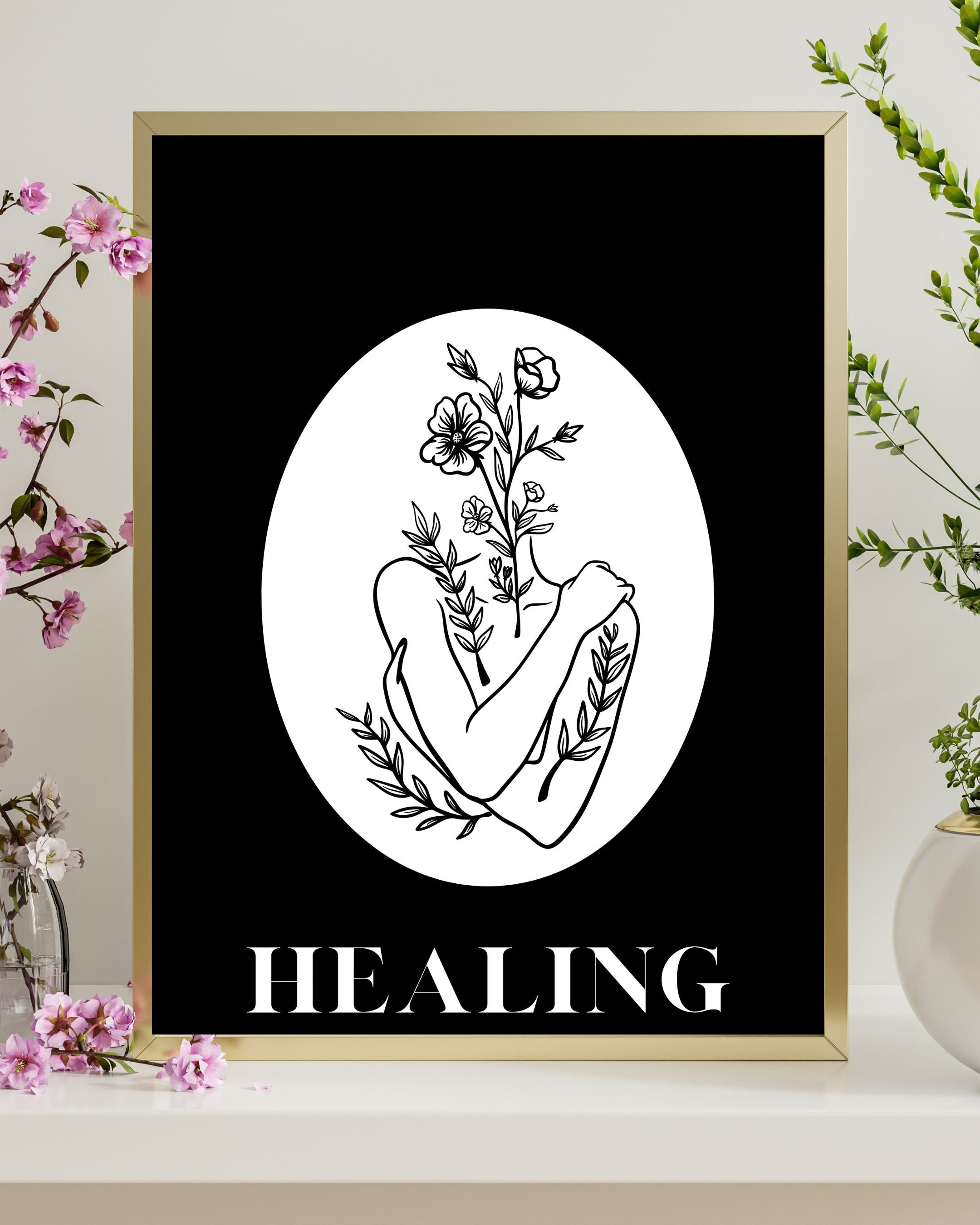 Flower Head Women Line Art, Female Head Flower Wall Art, One Line ...