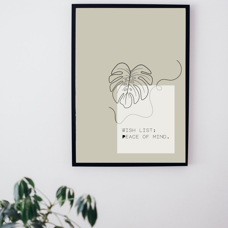Monstera Wall Art, Abstract Monstera Line Art, Leaf Art Print ...