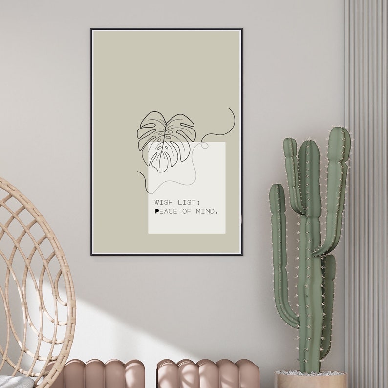 Monstera Wall Art, Abstract Monstera Line Art, Leaf Art Print ...