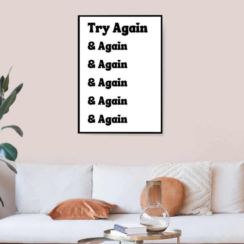 Try Again Poster: Black and White Motivational Art (digital Download ...