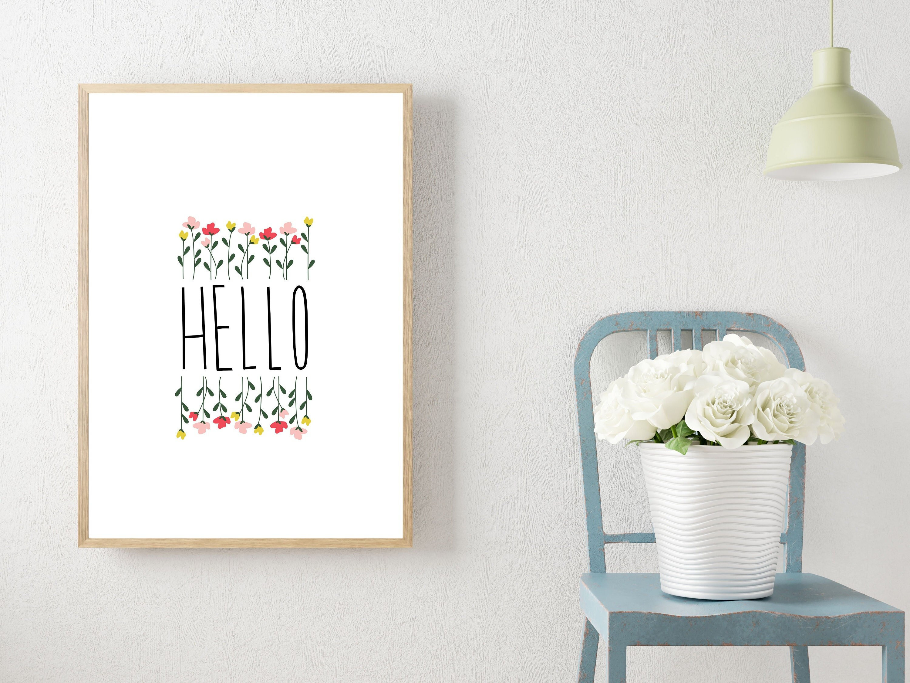 Hello Sign, Floral Hello Art, Printable Wall Art, Dorm Hello Poster ...