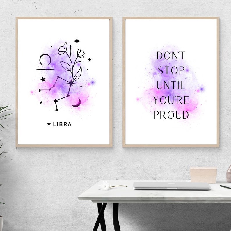 Libra Wall Art Set, 2 Set Dorm Room Poster, Zodiac Print, Motivation ...