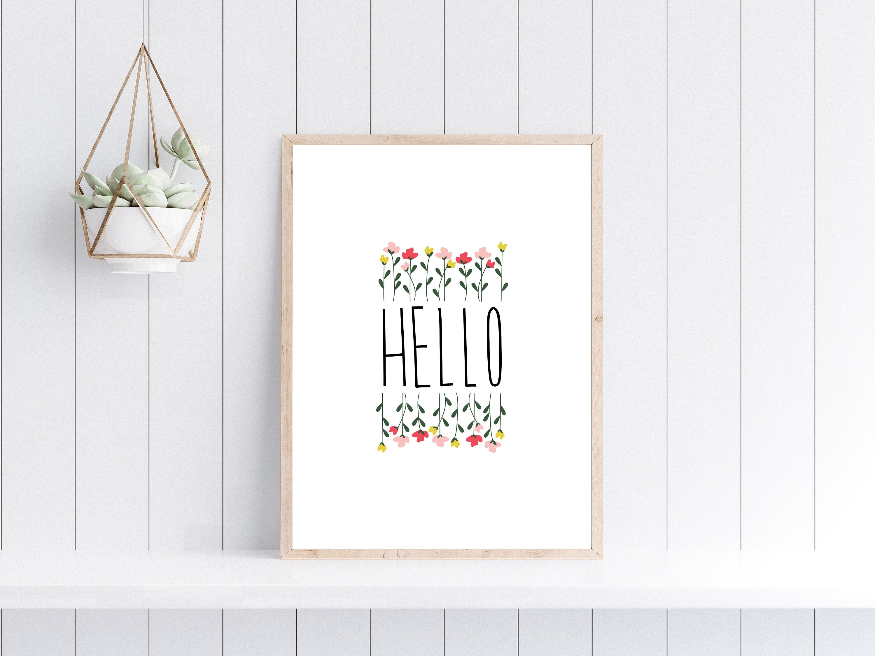 Hello Sign, Floral Hello Art, Printable Wall Art, Dorm Hello Poster ...