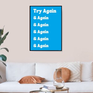 Try Again Poster: Blue Motivational Dorm Art (digital Download) - Etsy