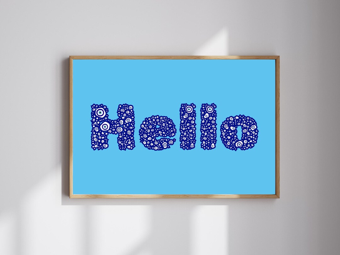 Horizontal Hello Sign, Evil Eye Wall Art, Greeting Poster, Protective ...