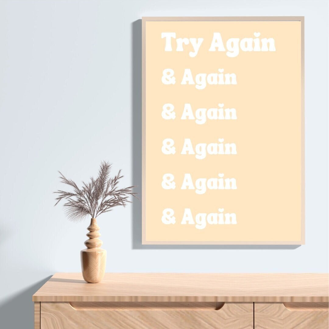 Try Again Poster Motivational Wall Prints Pastel Yellow Room - Etsy