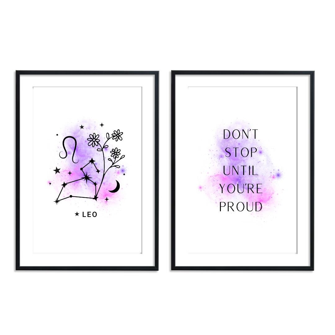 Leo Wall Art Set, 2 Set Dorm Room Poster, Zodiac Print, Motivation Wall ...