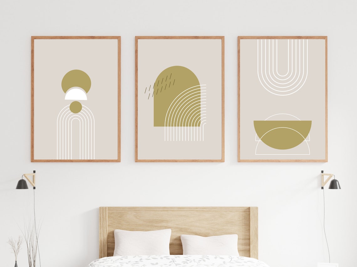 Set of 3 Abstract Wall Art, Geometric Art Set of 3, Mid Century ...