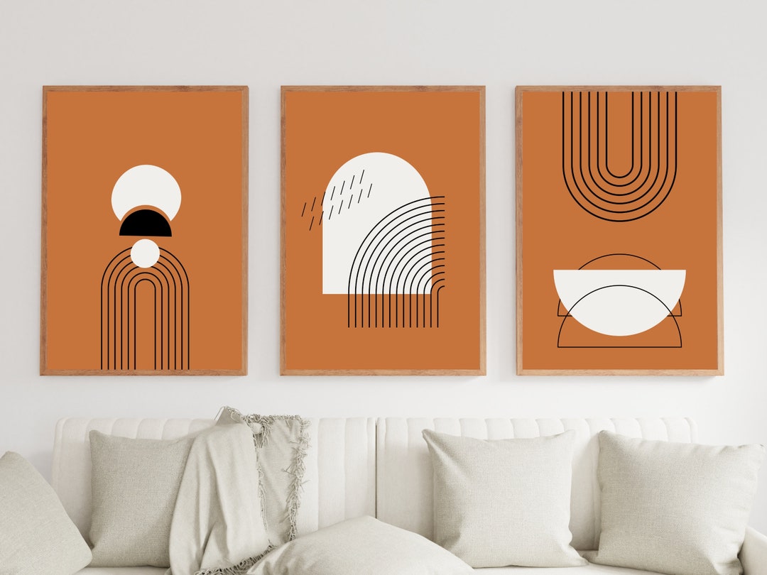 Mid Century Modern Abstract Print Set: Peach Caramel Geometric Art ...