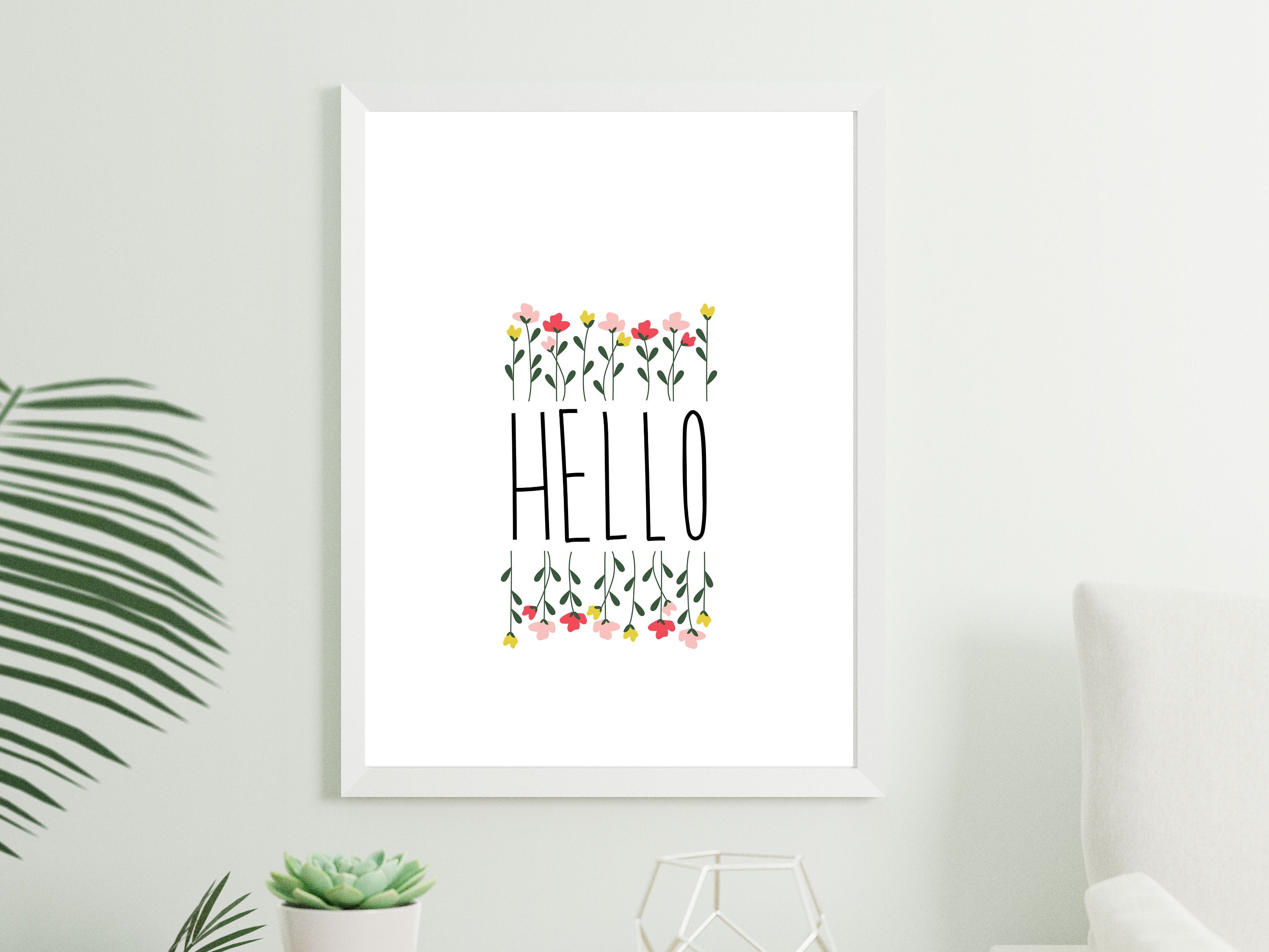 Hello Sign, Floral Hello Art, Printable Wall Art, Dorm Hello Poster ...
