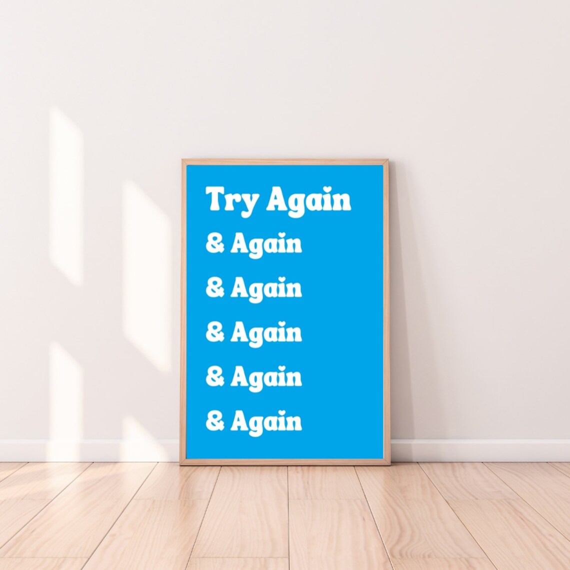 Try Again Poster, Motivational Wall Prints, Blue Room Decor ...