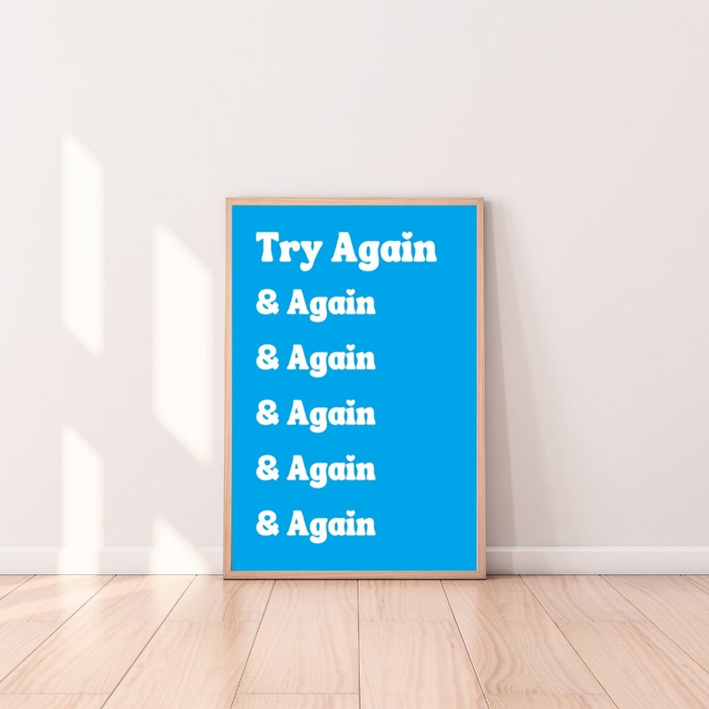 Try Again Poster: Blue Motivational Dorm Art (digital Download) - Etsy