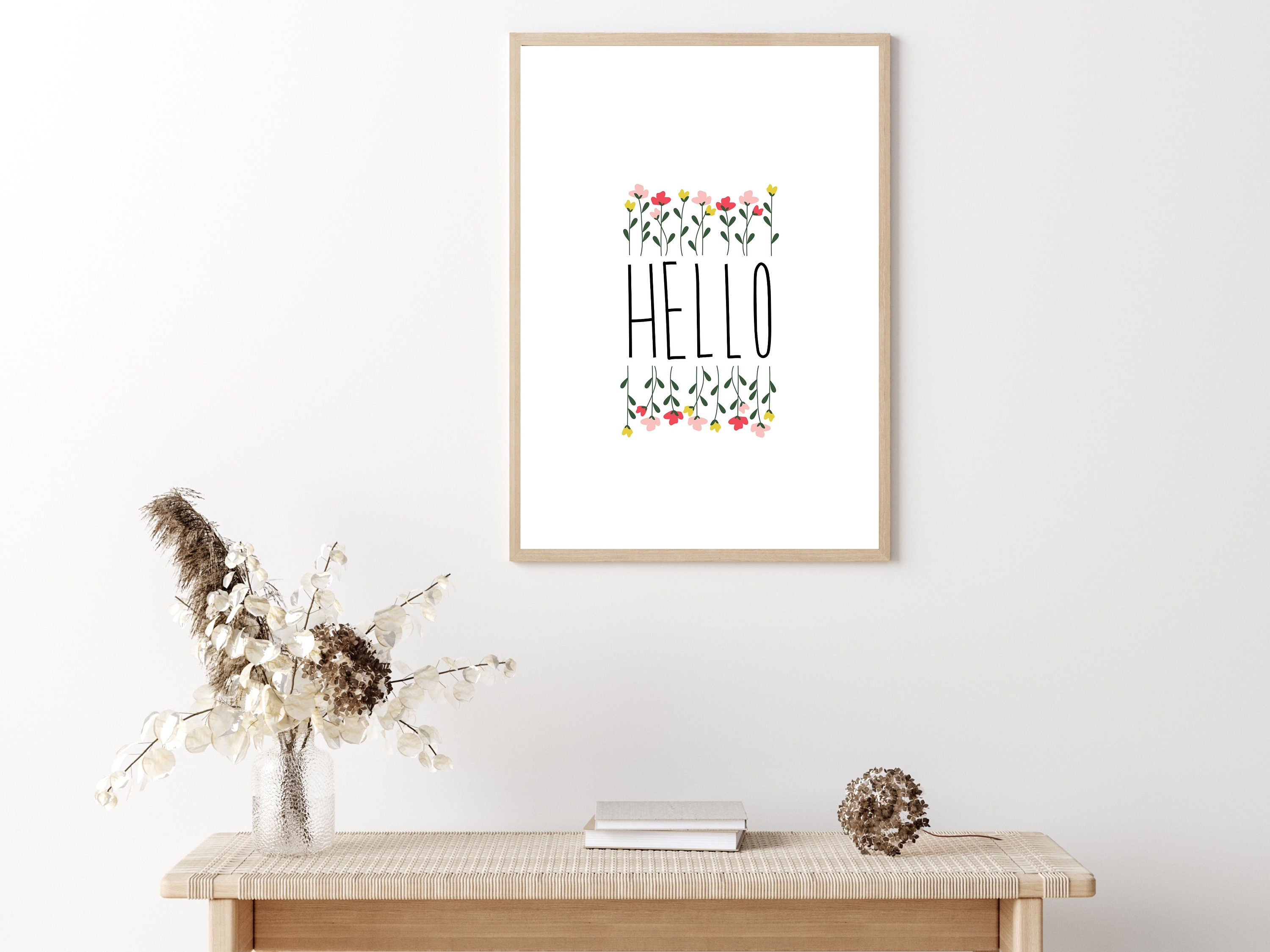 Hello Sign, Floral Hello Art, Printable Wall Art, Dorm Hello Poster ...