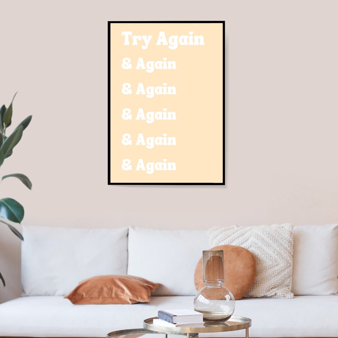 Try Again Poster Motivational Wall Prints Pastel Yellow Room - Etsy
