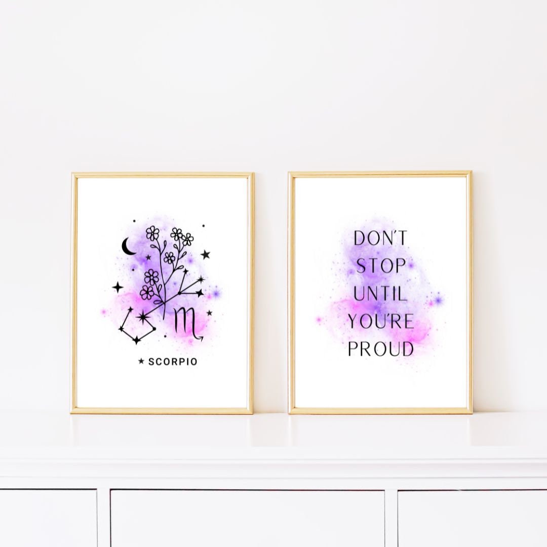 Scorpio Wall Art Set, 2 Set Dorm Room Poster, Zodiac Print, Motivation ...