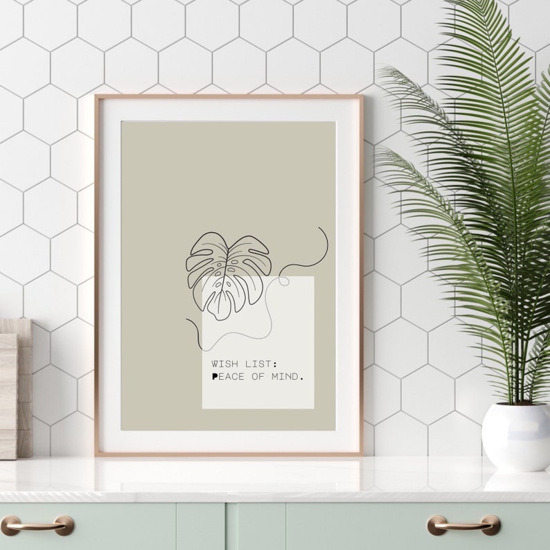 Monstera Wall Art, Abstract Monstera Line Art, Leaf Art Print ...