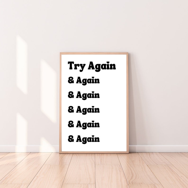 Try Again Poster: Black and White Motivational Art (digital Download ...
