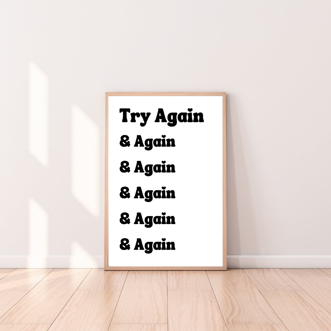 Try Again Poster: Black and White Motivational Art (digital Download) - Etsy